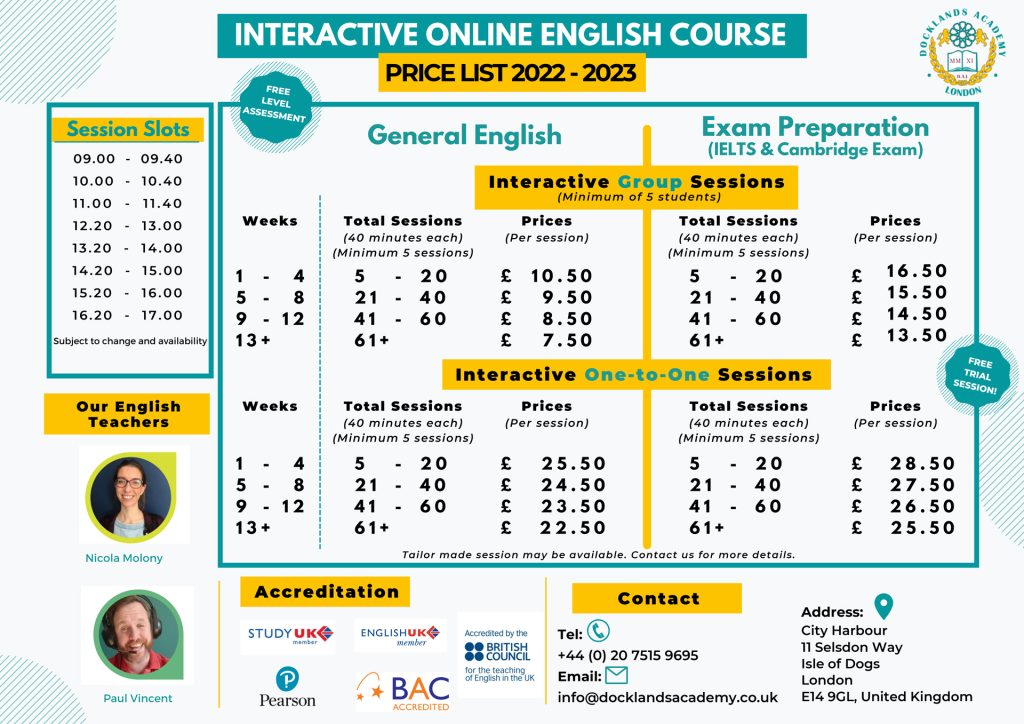 Course Price Lists – Docklands Academy London