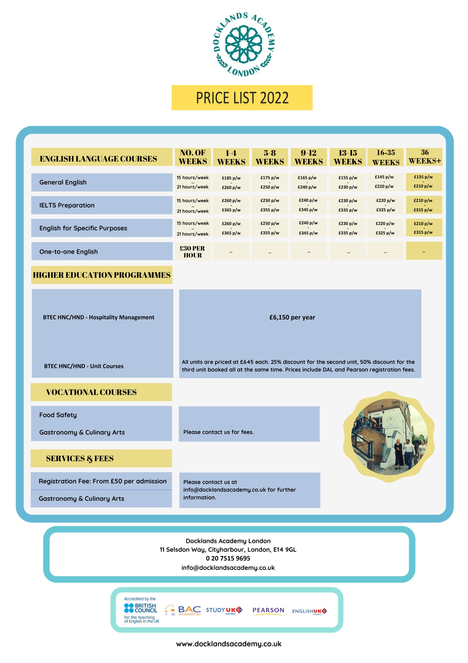 Course Price Lists - Docklands Academy London