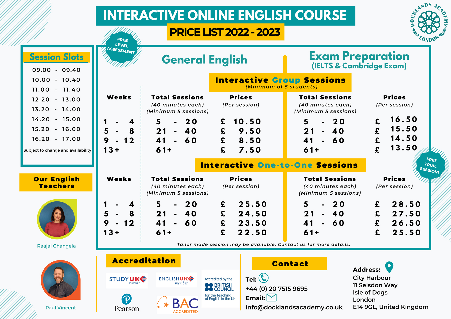 Course Price Lists - Docklands Academy London