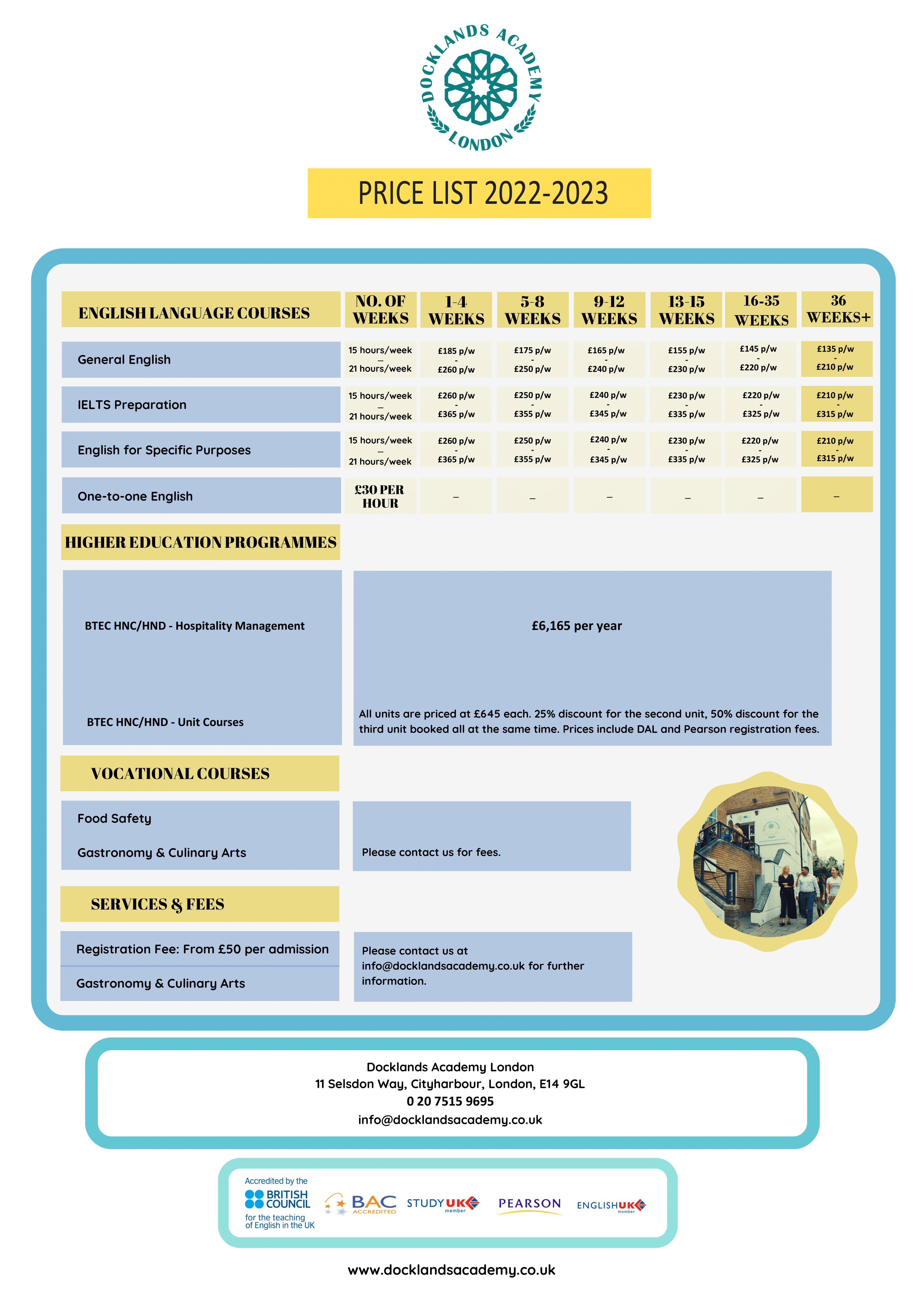 Course Price Lists - Docklands Academy London